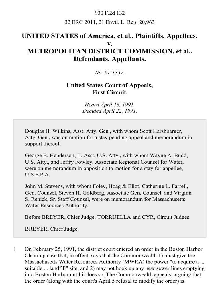 United States of America v. Metropolitan District Commission, 930 F.2d ...