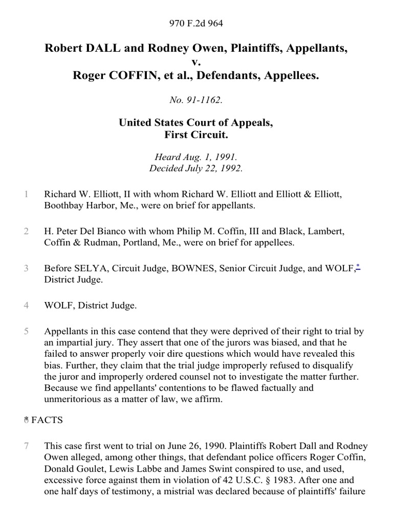 Jury Bias Claims in Dall v. Coffin Case | PDF | Voir Dire | Prejudice ...