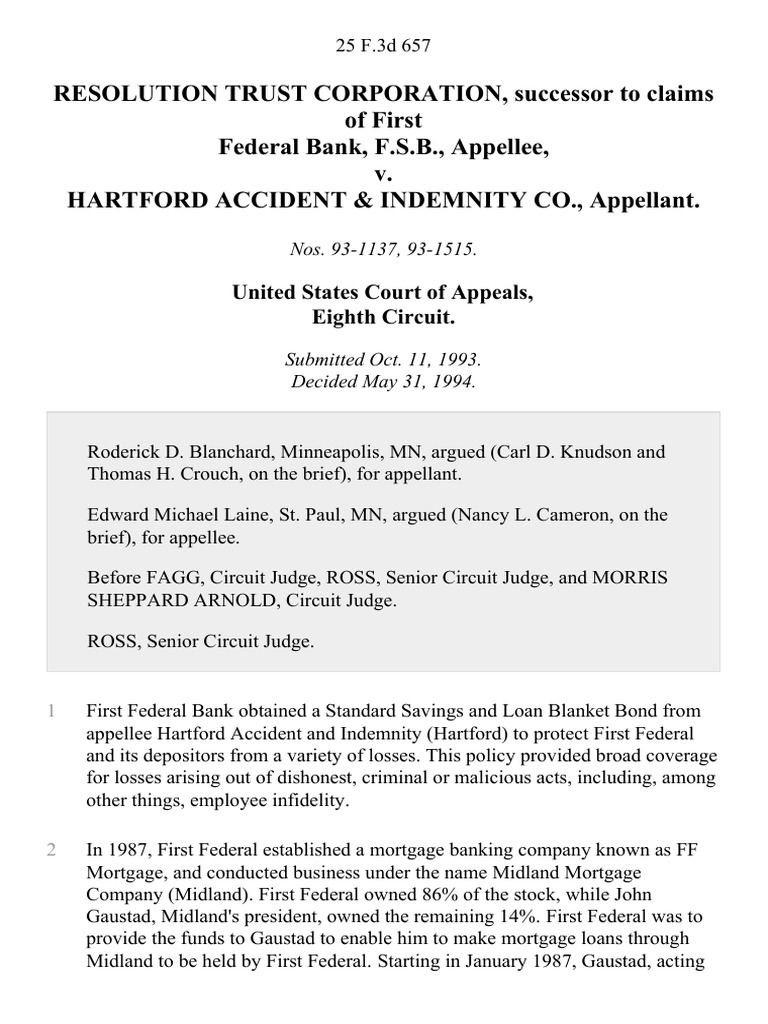 Resolution Trust Corporation, Successor To Claims of First Federal Bank ...
