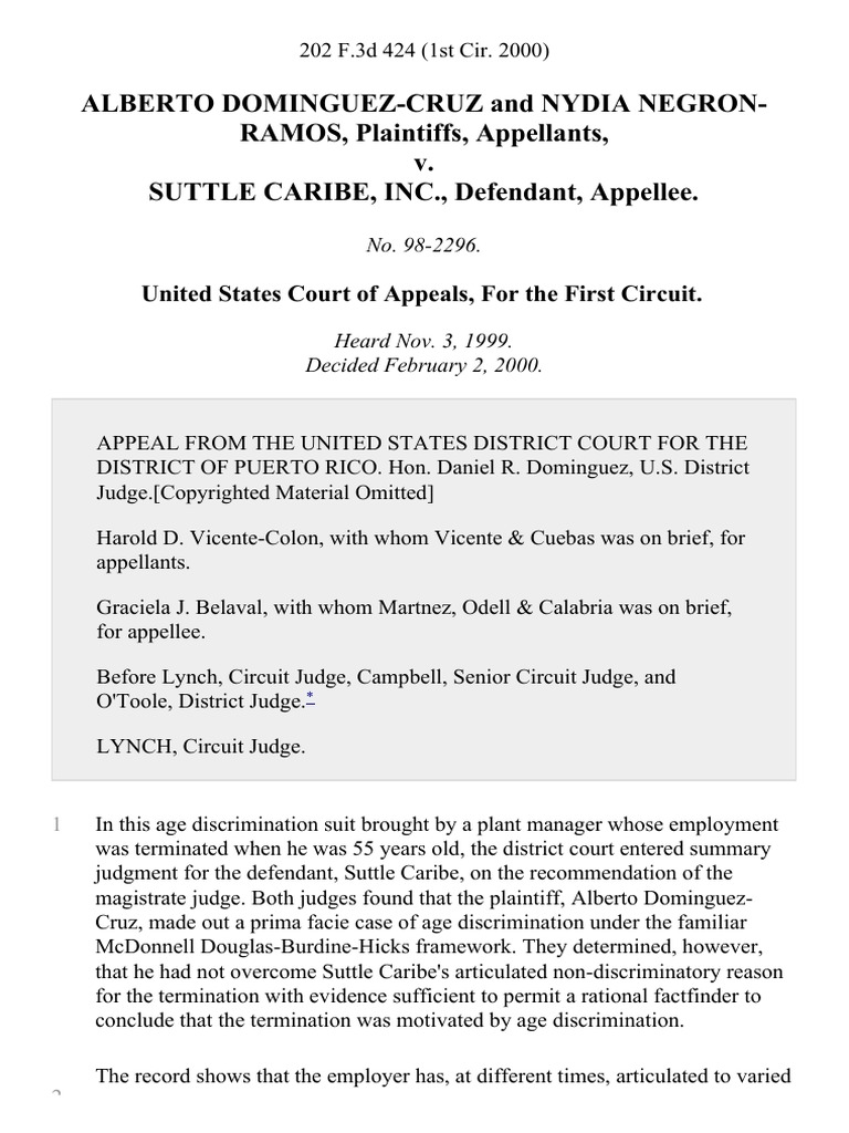Alberto Dominguez-Cruz and Nydia Negron-Ramos v. Suttle Caribe, Inc ...