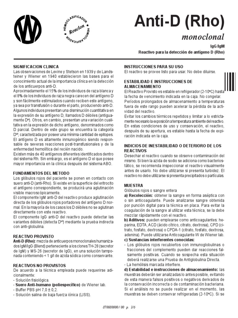 Anti D Rho Monoclonal | PDF | Inmunología | Fluidos corporales