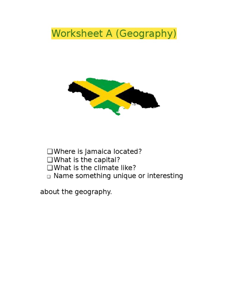 Jamaica Geography Worksheet | PDF
