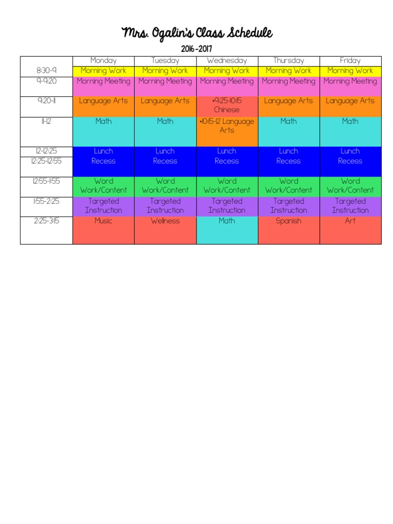Class Schedule | PDF | Language Arts & Discipline