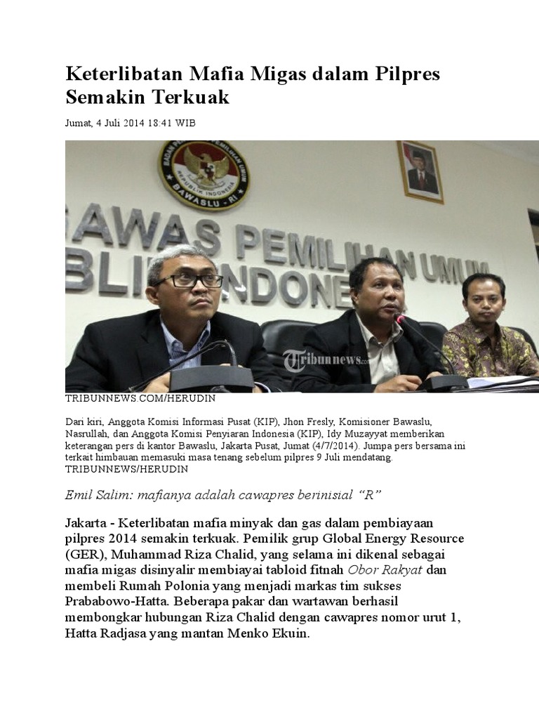 Mafia Migas dan Pilpres 2014 | PDF | Pengelolaan Keuangan & Uang