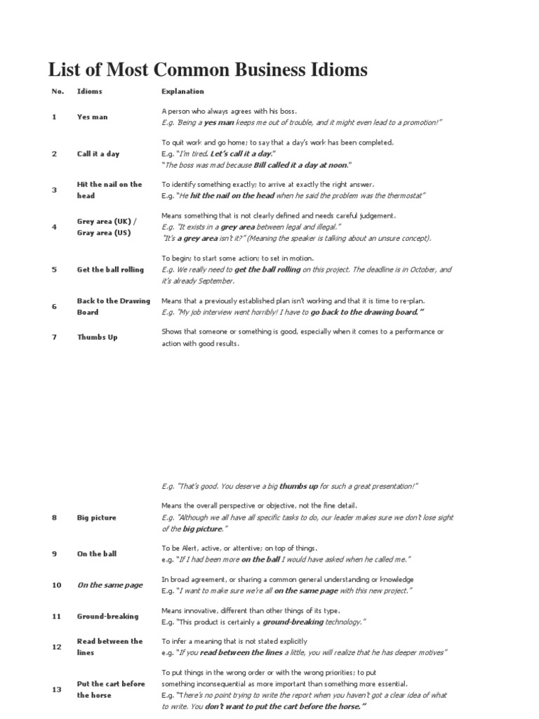 Common Business Idioms Explained | PDF | English Language | Linguistics