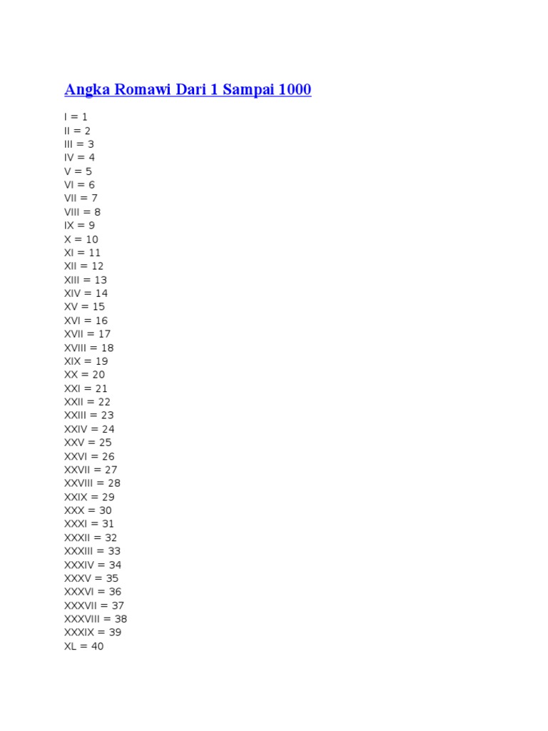 Angka Romawi 1 sampai 1000 | PDF