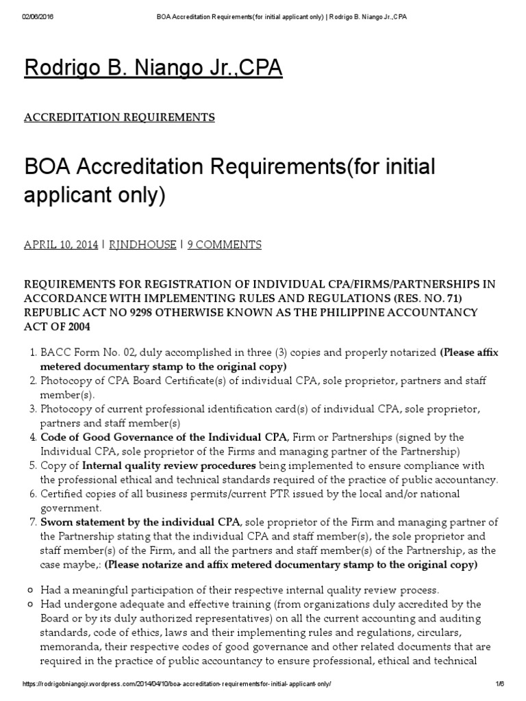 BOA Accreditation Requirements Overview | PDF | Certified Public ...