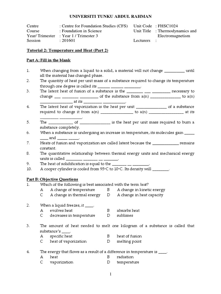 Tutorial 2 Temperature & Heat - Part 2 | PDF | Heat | Temperature