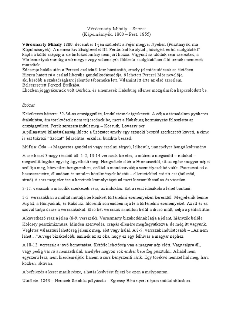 Vörösmarty Mihály - Szózat | PDF