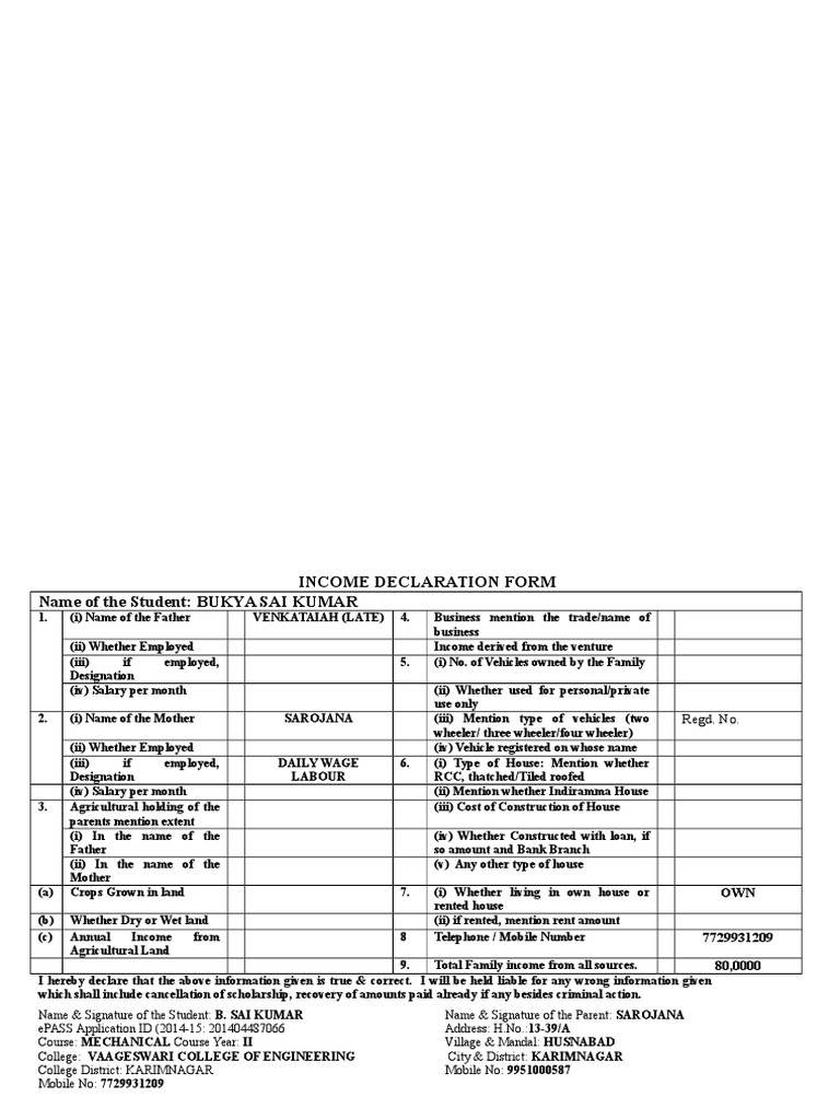 Income Declaration Form 2015 16 | PDF | Government | Economies