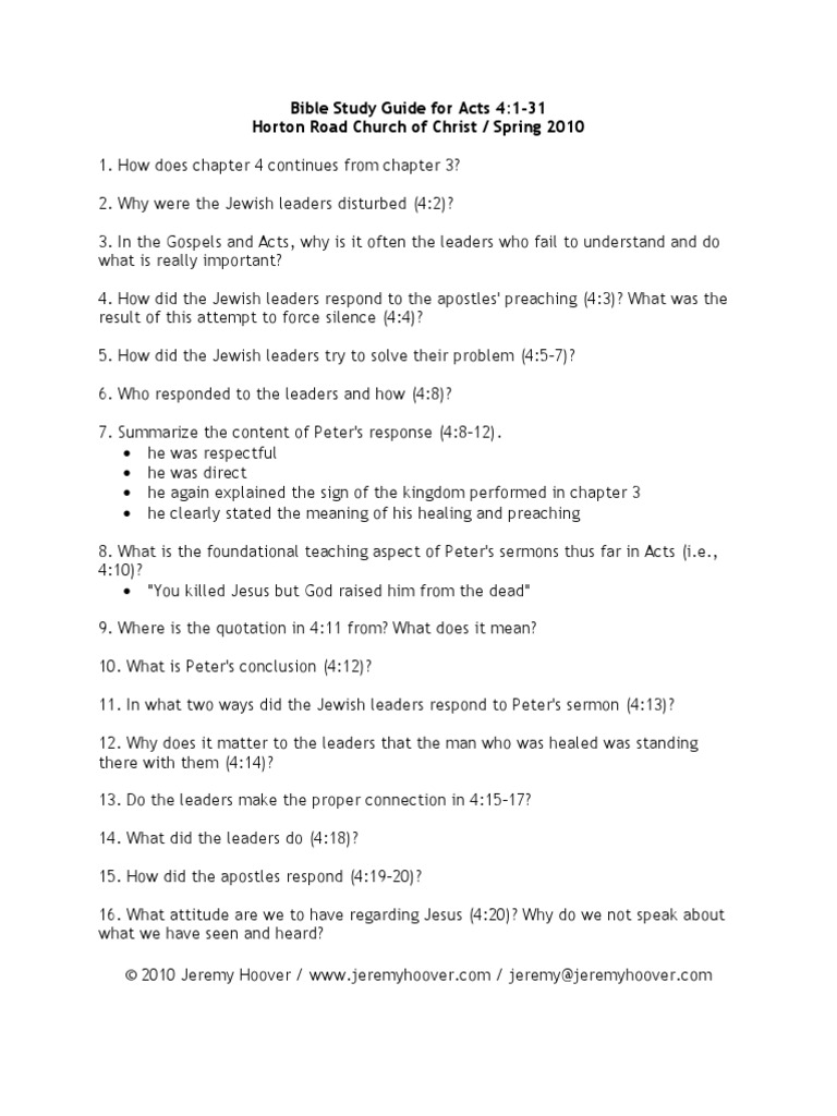 Bible Study Guide For Acts 4:1-31 | Acts Of The Apostles | Saint Peter