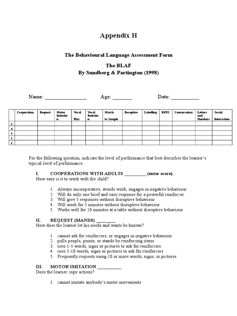 Blaf Assesment | PDF | Imitation | Neuropsychology