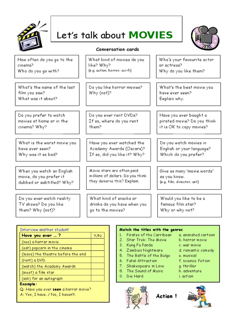 Films - Pre-Int+ - Con Cards & Matching Exercise | PDF | Language Arts ...