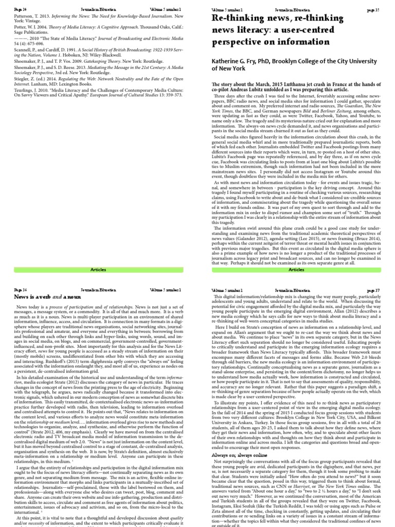 Re-Thinking News, Re-Thinking News Literacy: A User-Centred Perspective ...