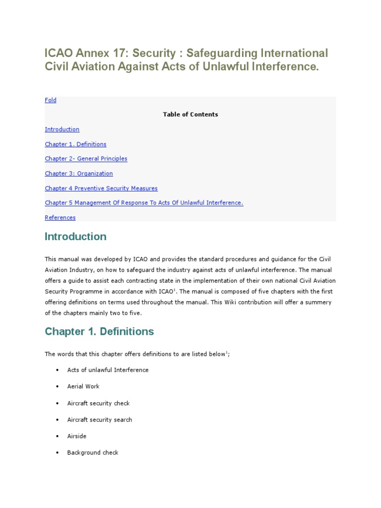 Annex 17 Summary | PDF | Airport | Airport Security