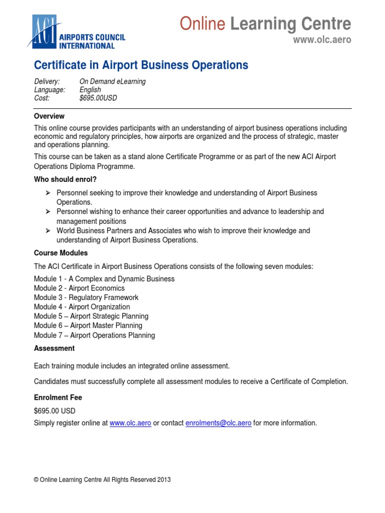 ACI Certificate in Airport Business Operations Course P | PDF