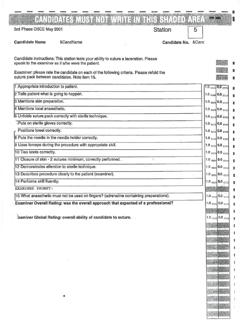 OSCE Mark Schemes | PDF | Surgical Suture | Cough