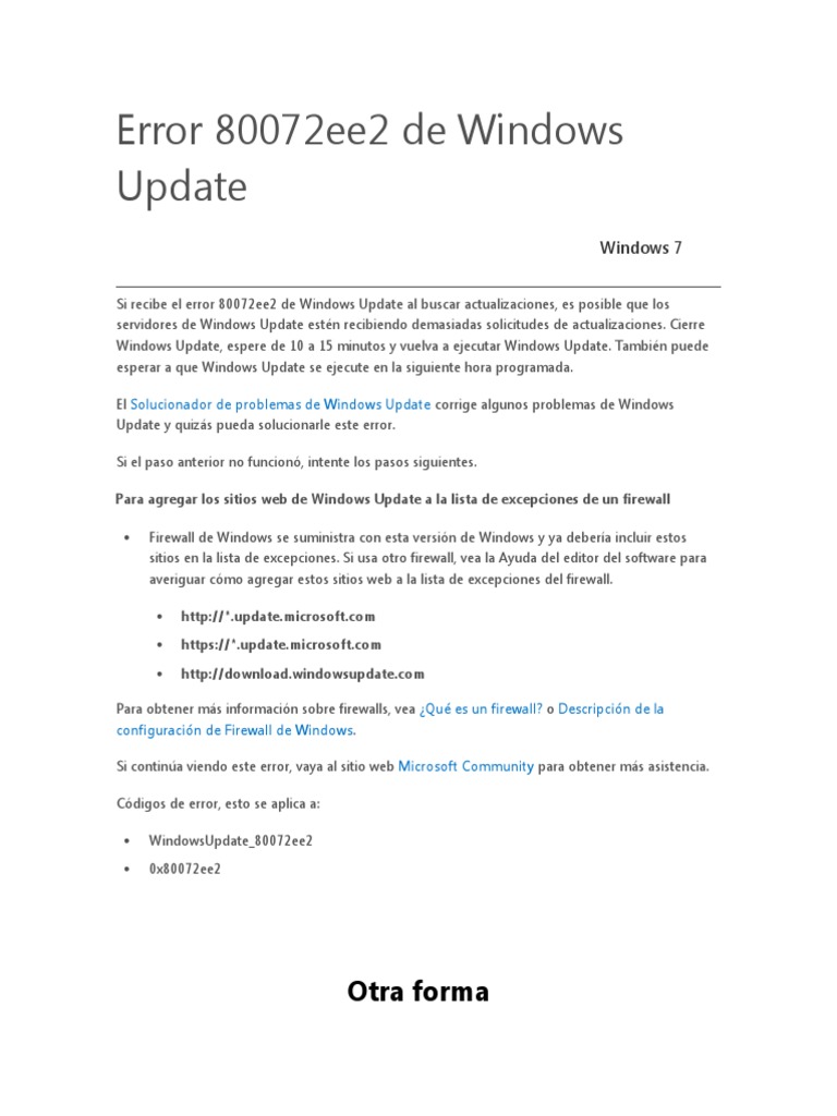 Error 80072ee2 de Windows Update | PDF | Servidor proxy | Microsoft Windows