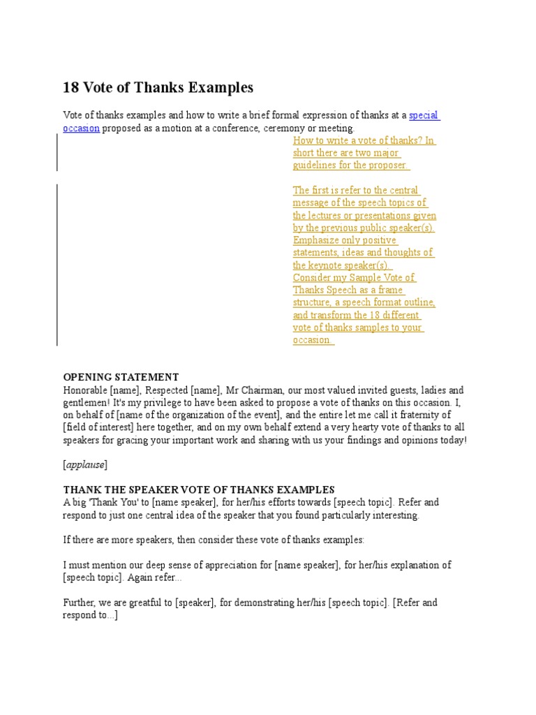 18 Vote of Thanks Examples | PDF | Gratitude | Public Speaking