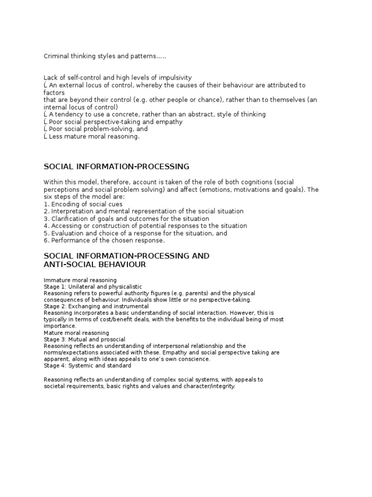 Criminal Thinking Styles and Patterns | PDF