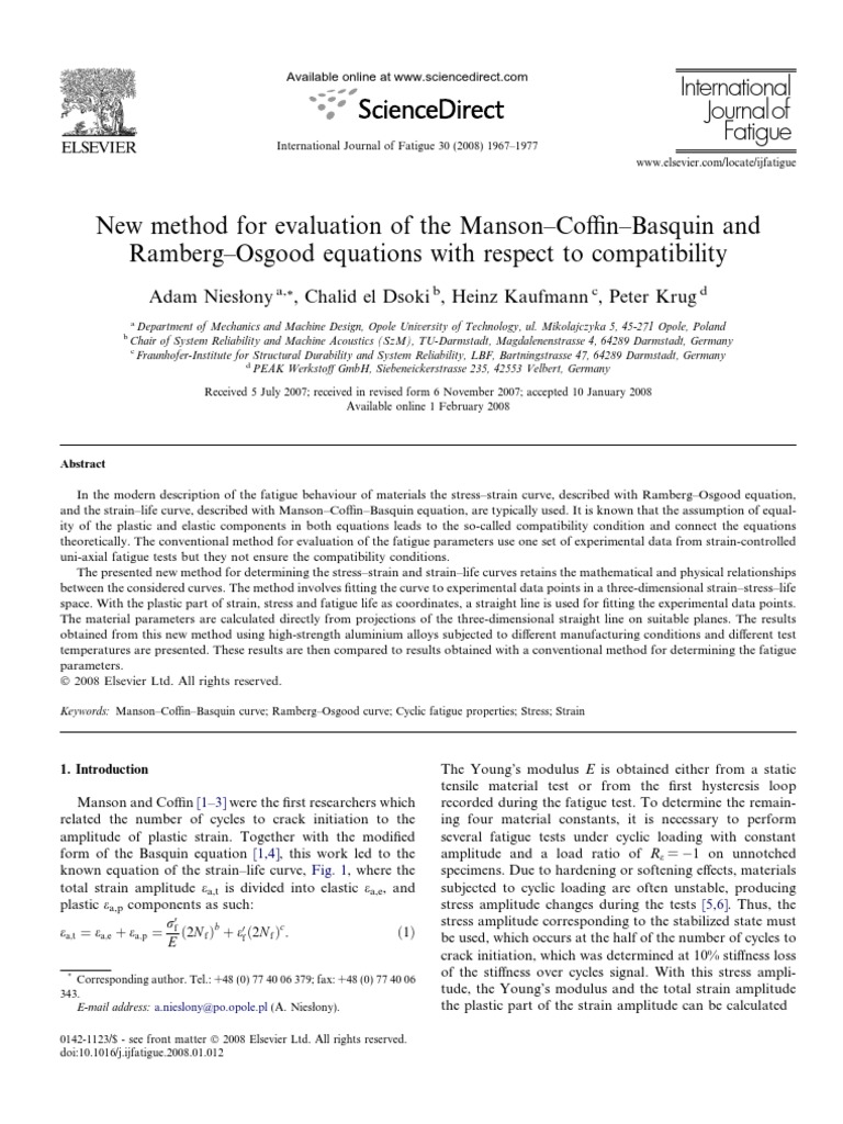 Manson Coffin Basquin | PDF | Fatigue (Material) | Deformation (Mechanics)