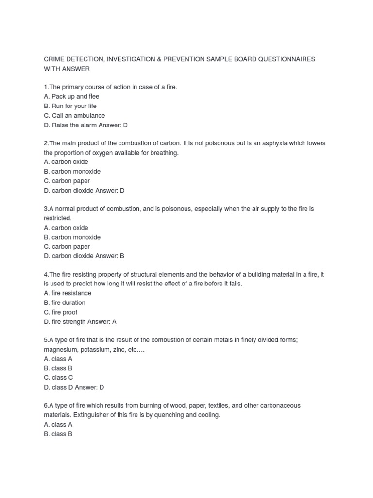 Crime Detection, Investigation & Prevention Sample Board Questionnaires ...