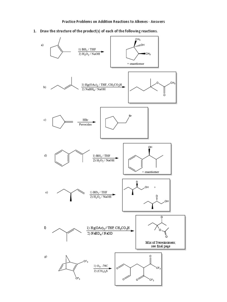 Practice Problems On Addition Reactions To Alkenes With Answers | PDF