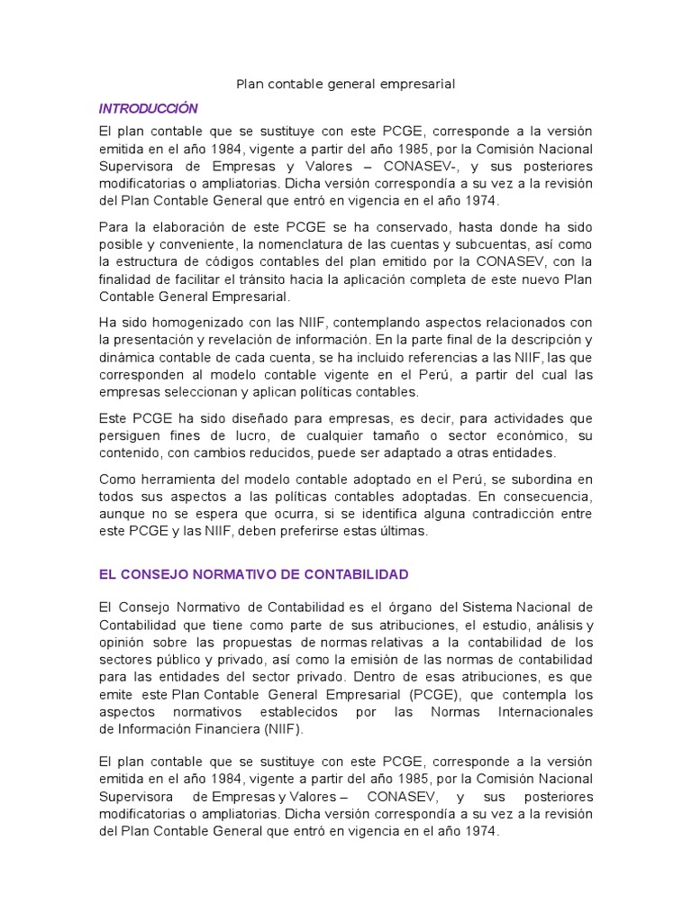 Plan Contable General Empresarial | PDF | normas internacionales de ...
