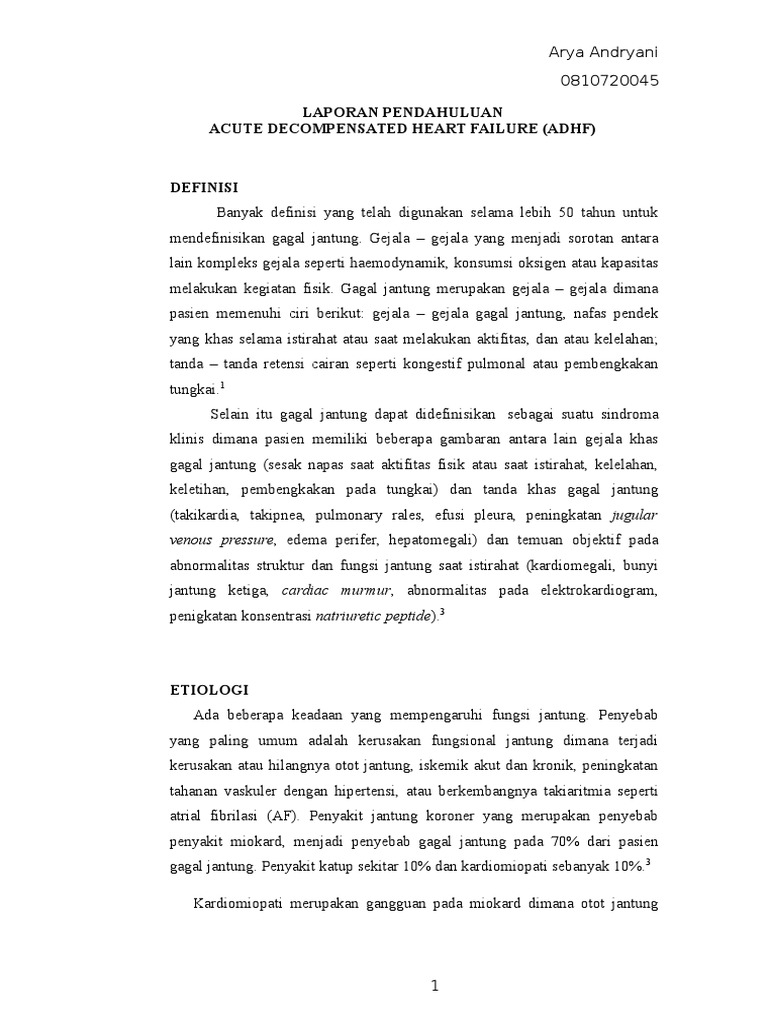 Laporan Pendahuluan Adhf | PDF