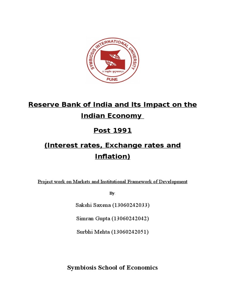 Reserve Bank of India and Its Impact On The Indian Economy Post 1991 ...