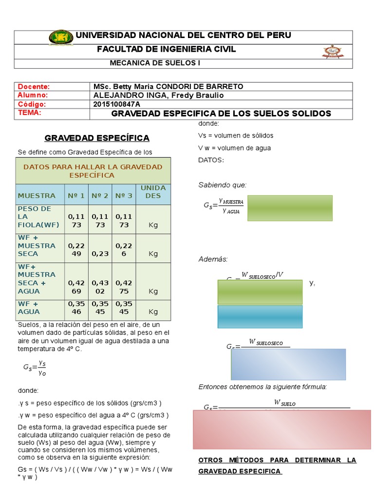 GRAVEDAD ESPECIFICA | Agua | Ciencias fisicas