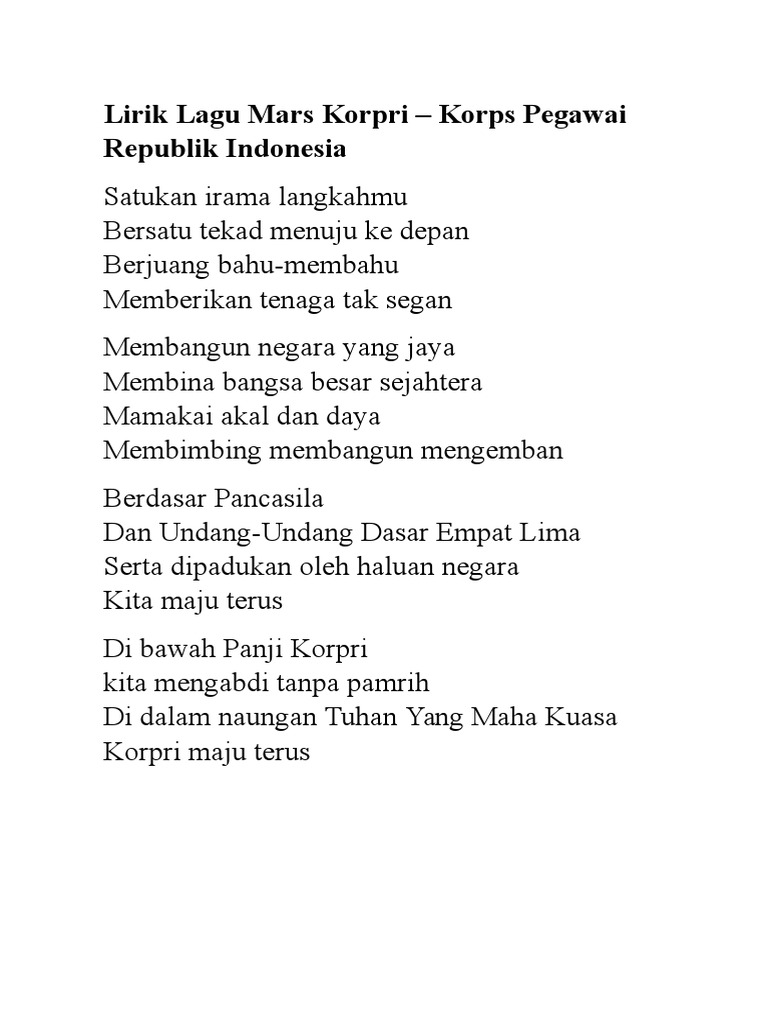 Lirik Lagu Mars Korpri | PDF