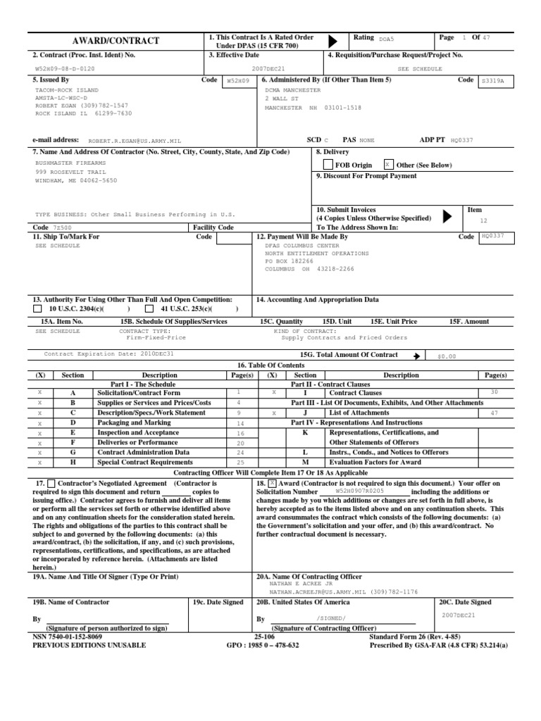 Contract between DOD and Bushmaster. | Pallet | Specification ...