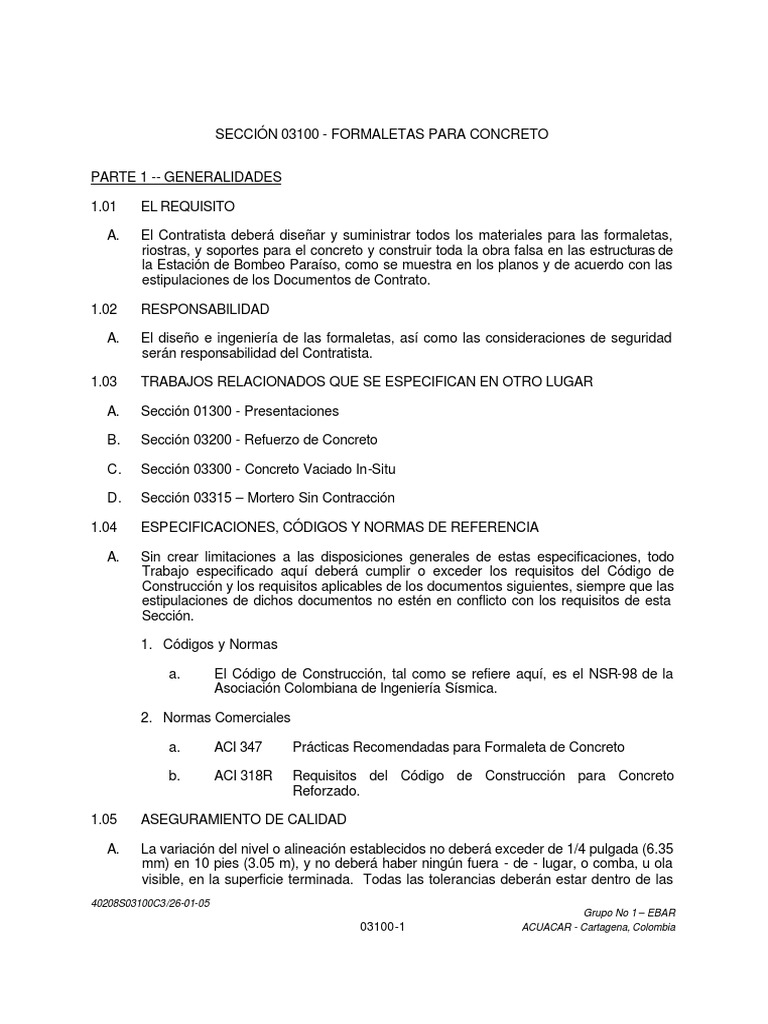 EJEMPLOS - Seccion de MasterFormat | PDF | Fundación (Ingeniería ...