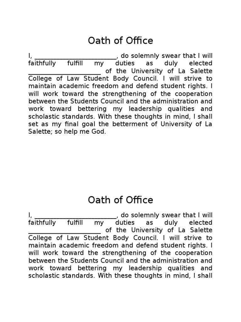 Student Council Oath of Office | PDF | Self-Improvement