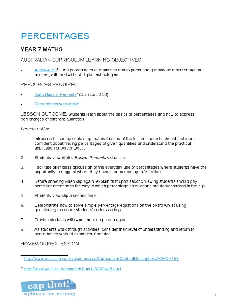 Percentages Lesson Plan | PDF