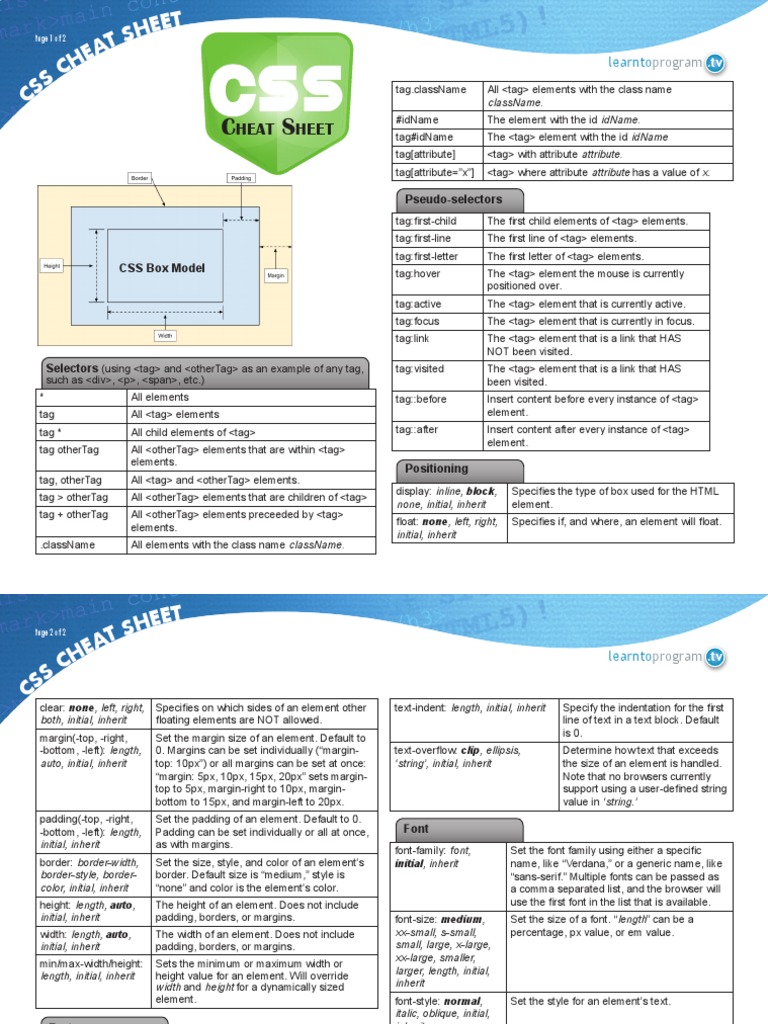 CSS Cheat Sheet | PDF | Cascading Style Sheets | Typefaces