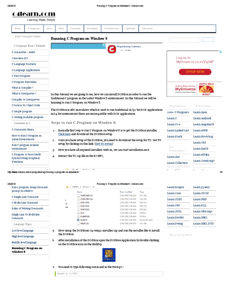 Running C Program On Window 8 - C4learn | PDF | Eclipse (Software) | C ...