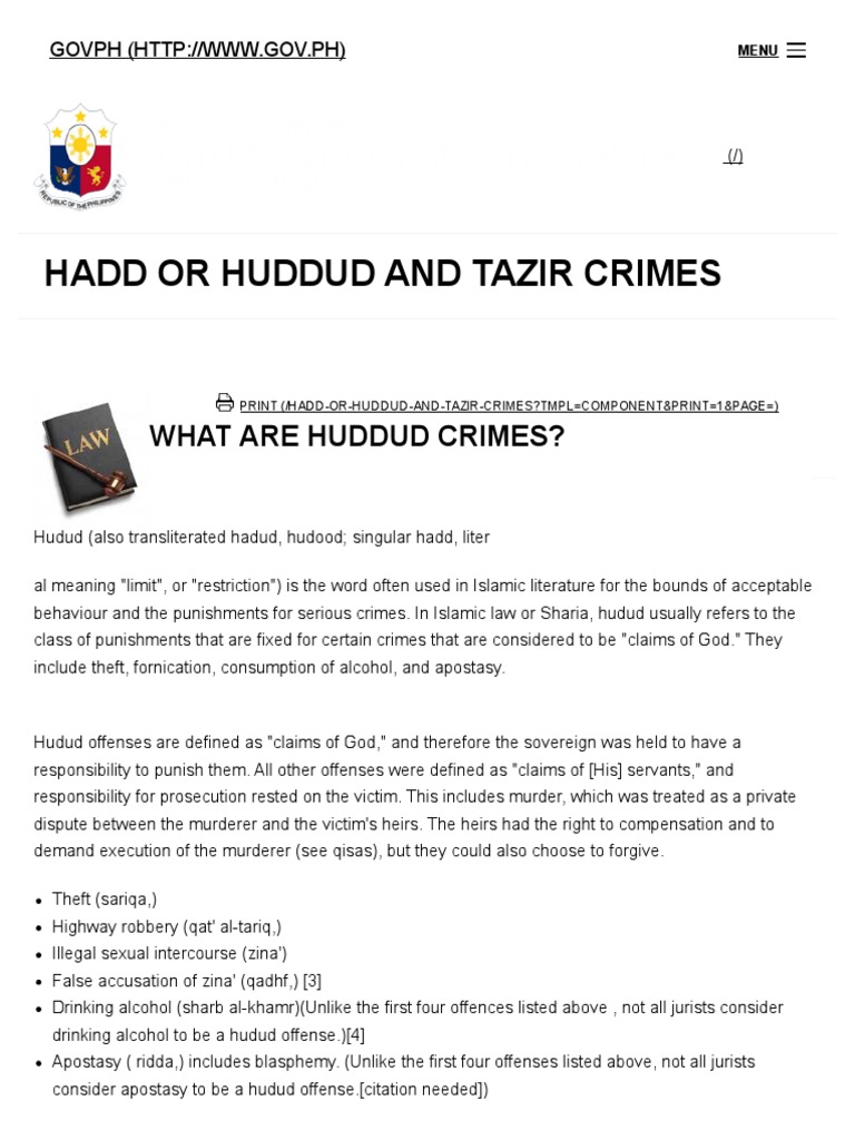 Hudud and Tazir Crimes Explained | PDF