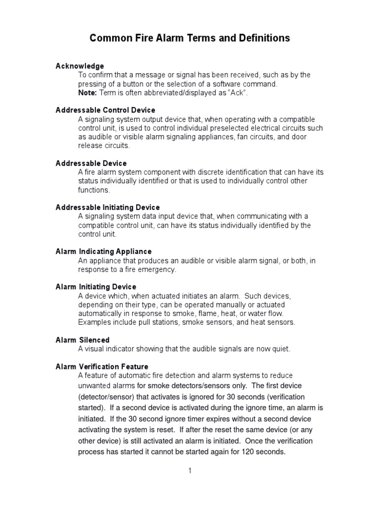 Fire Alarm Terms and Definitions Guide | PDF | Electrical Connector ...