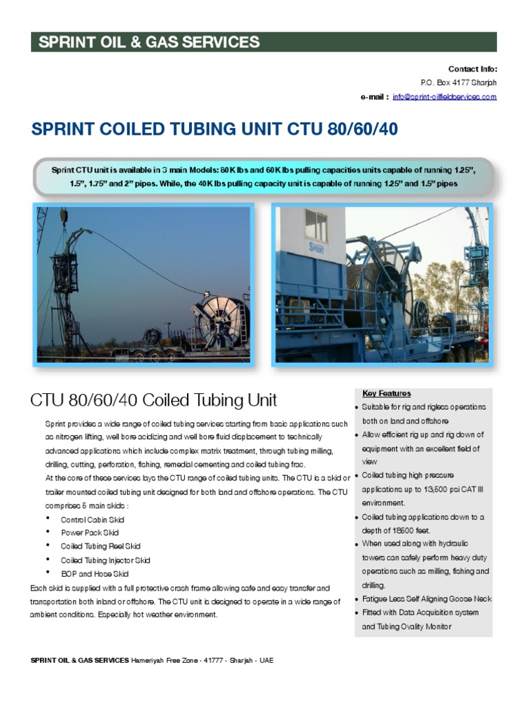 Sprint Coiled Tubing Units Overview | PDF | Oil Well | Drilling Rig