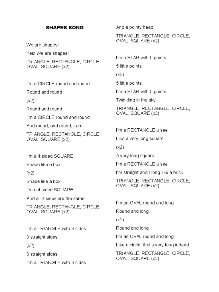 Shapes Song Lyric | PDF | Rectangle | Space