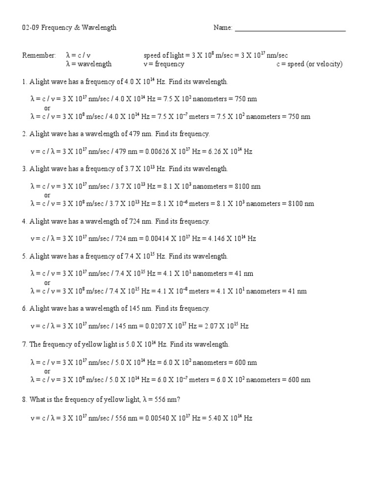 Frequency and Wavelength Calculations | PDF