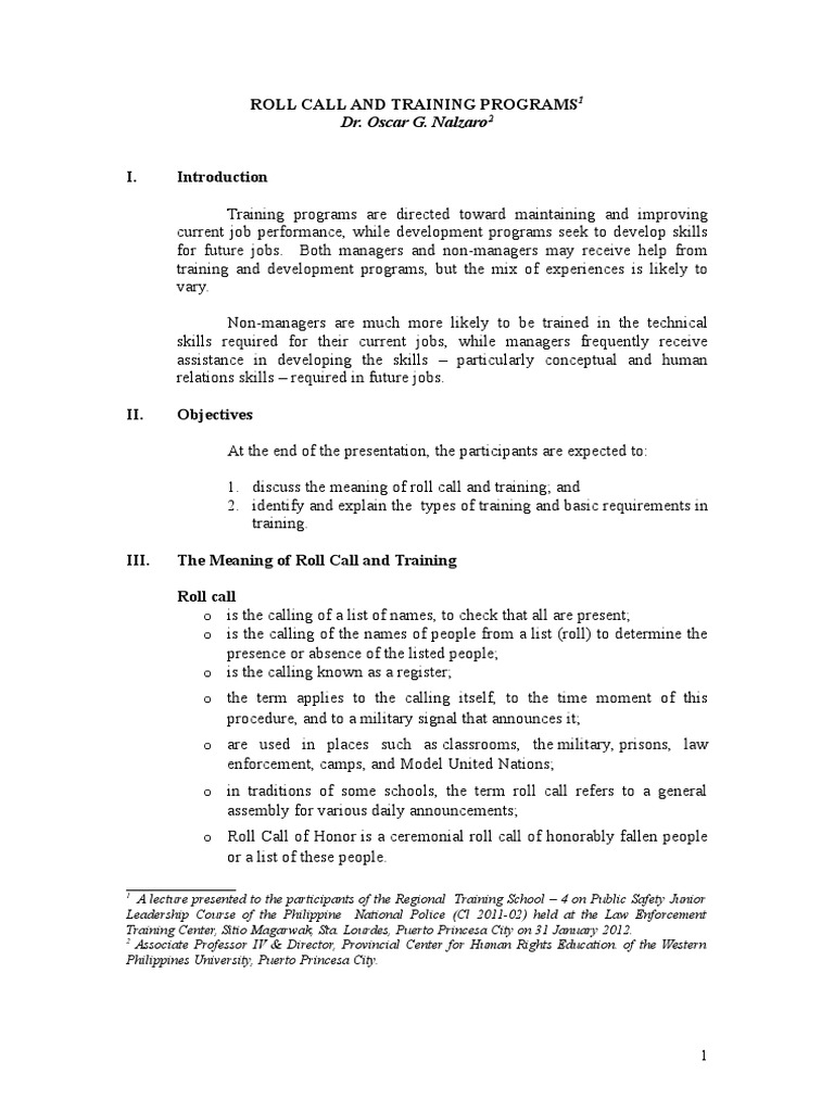 Roll Call Training | PDF | Performance Appraisal | Employment