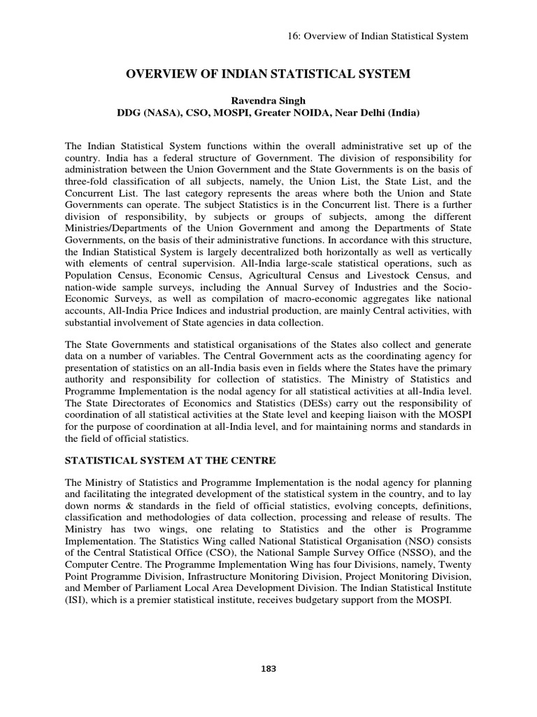 Overview of Indian Statistical System | PDF | Official Statistics ...