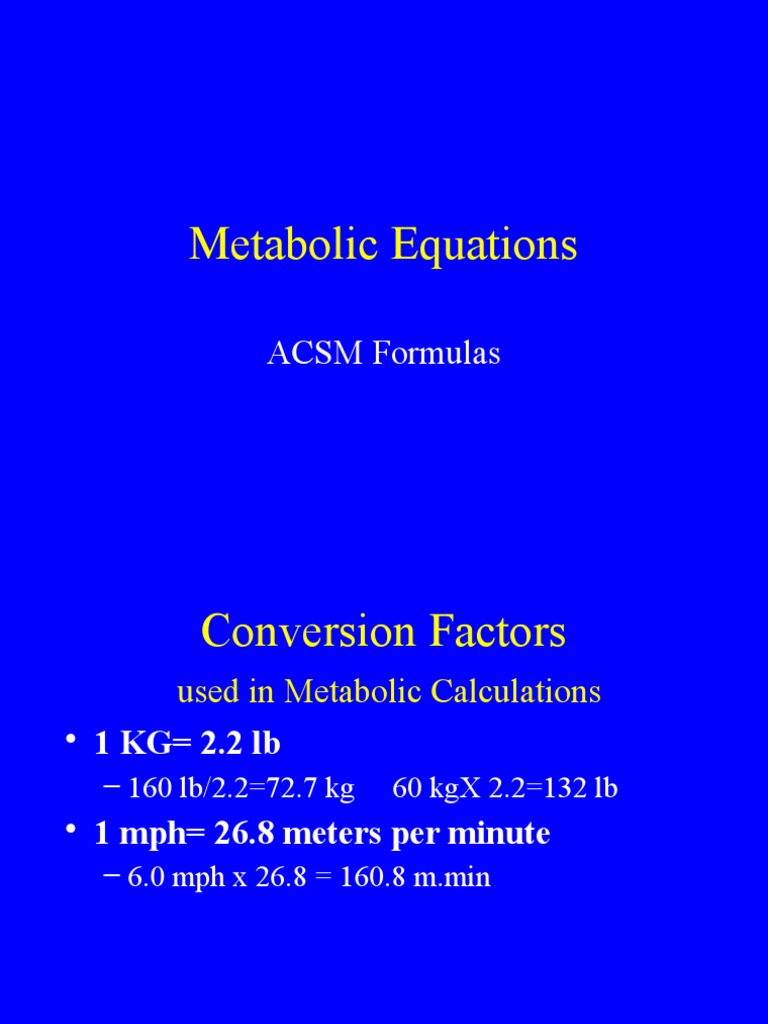 ACSM Metabolic Equations | PDF | Physical Quantities | Physics