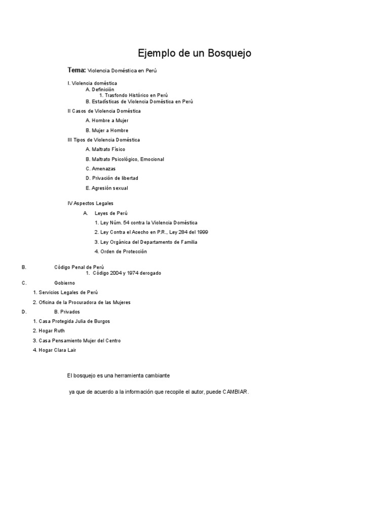 Ejemplo de Un Bosquejo | Violencia doméstica | La violencia contra las ...