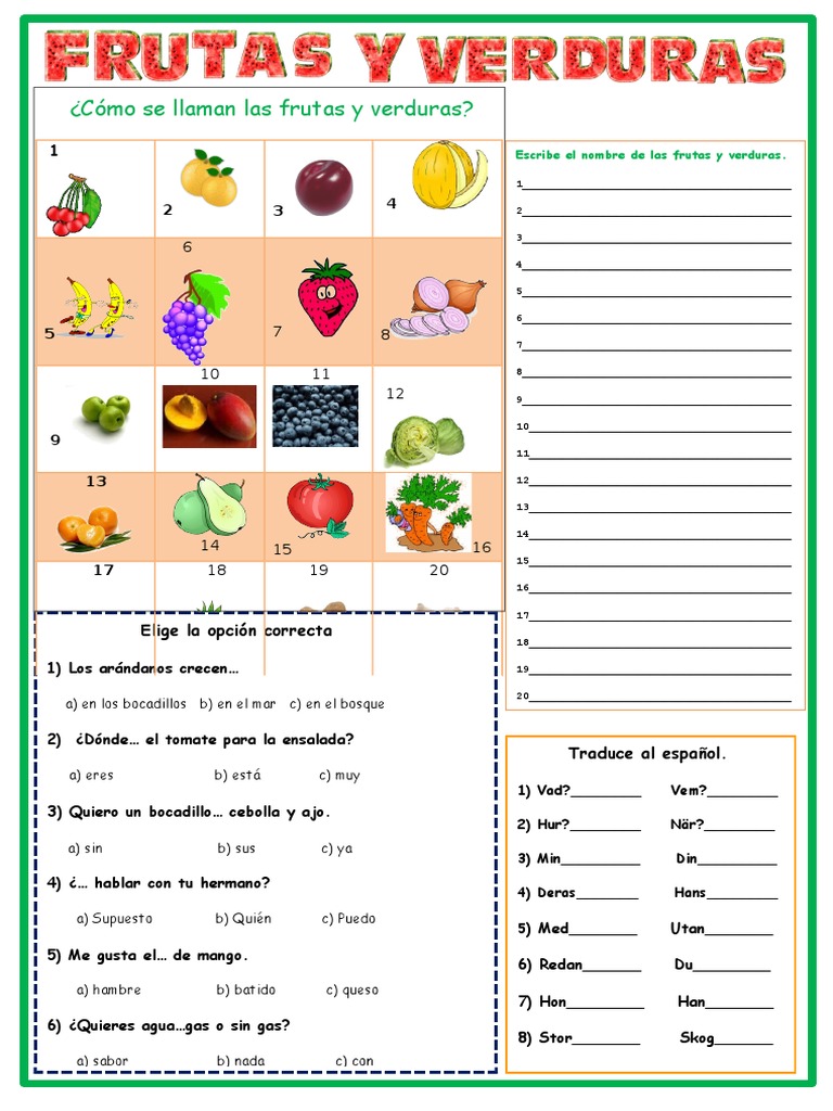 Ejercicios Frutas y Verduras | PDF