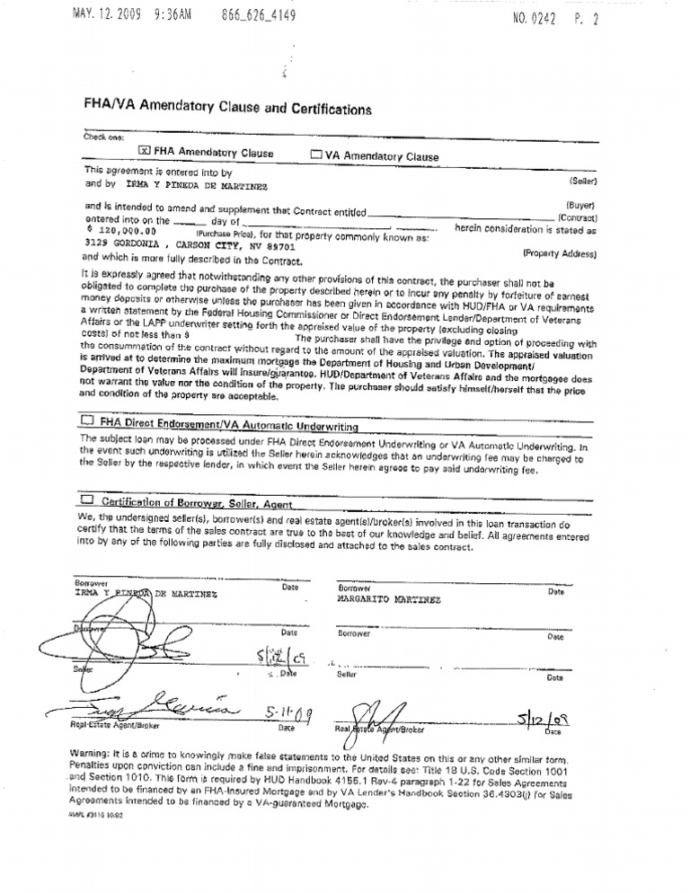 I FHA/VA Amendatory and Certffiöations: Hil LT "Ü | PDF | Law Of ...