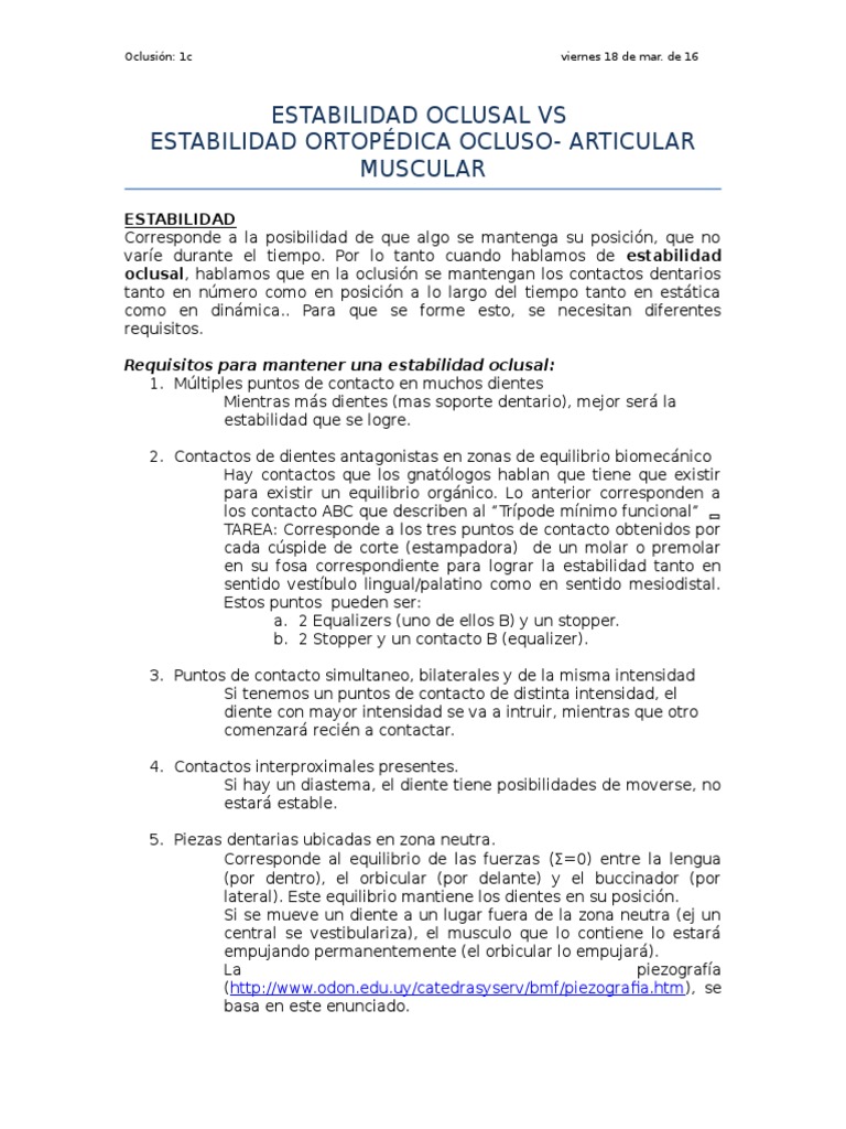 Estabilidad Oclusal y Contactos ABC | PDF | Diente humano | Músculo